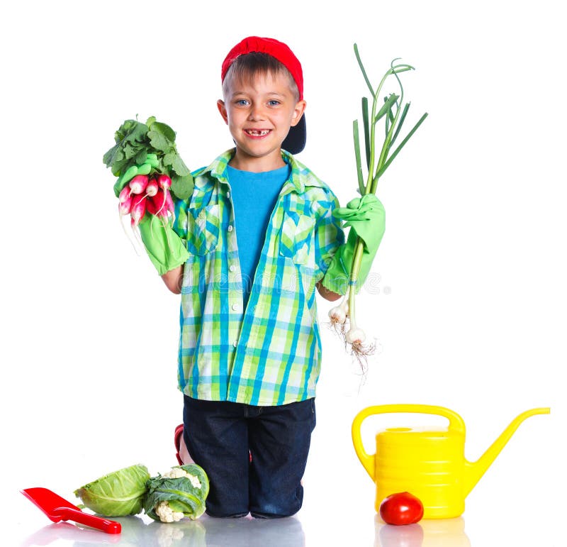 Cute boy gardener stock photo. Image of elementary, childhood - 71190508