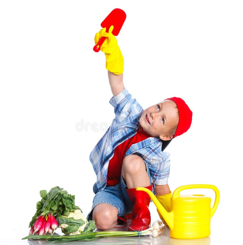 Cute boy gardener stock image. Image of onion, childhood - 71152139