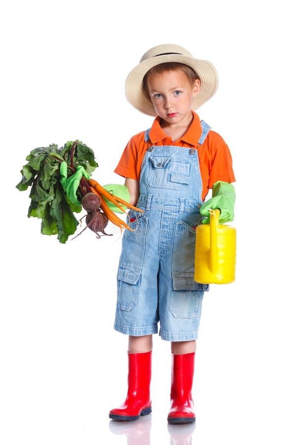 Cute boy gardener stock photo. Image of elementary, radish - 71190906