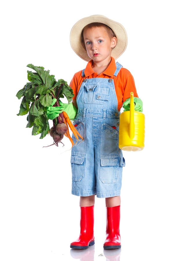 Cute boy gardener stock photo. Image of elementary, radish - 71190906