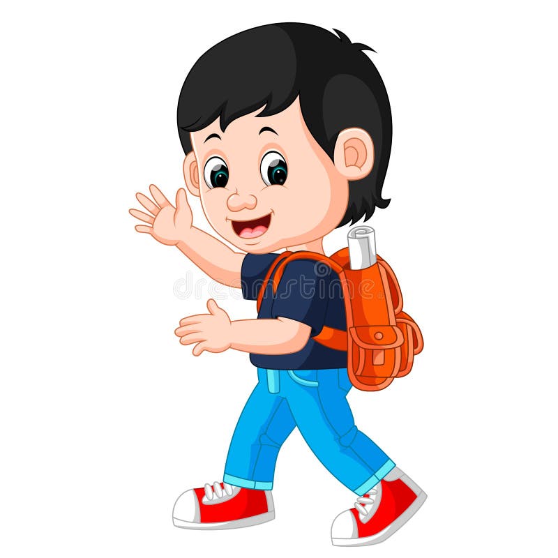 Cute boy go to school stock vector. Illustration of cute - 93476937