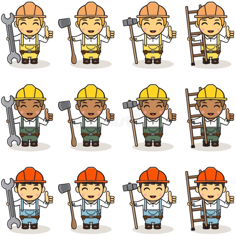 Vector Cartoon Illustration of an Happy Handyman with Big Tools and ...