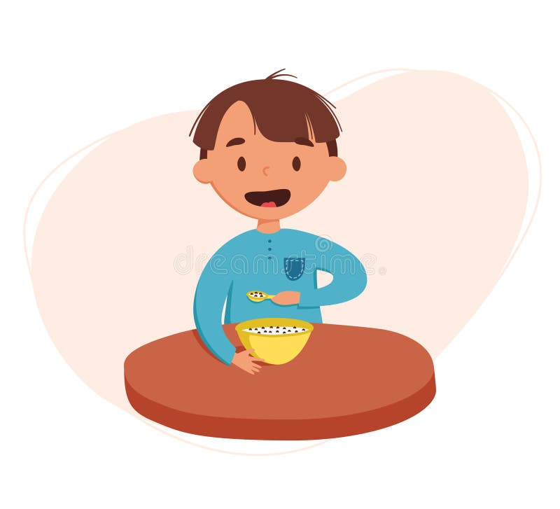 Cute Boy Boy Having Breakfast Vector Illustration. daily Routine ...