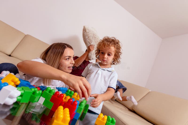 Cute Boy Having Fun Times with Mother Stock Photo - Image of blocks ...