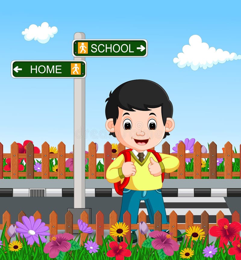 Cute Boy on His Way To School Stock Vector - Illustration of person ...