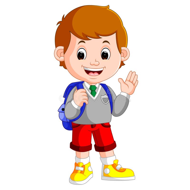 Cute Boy on His Way To School Stock Vector - Illustration of person ...