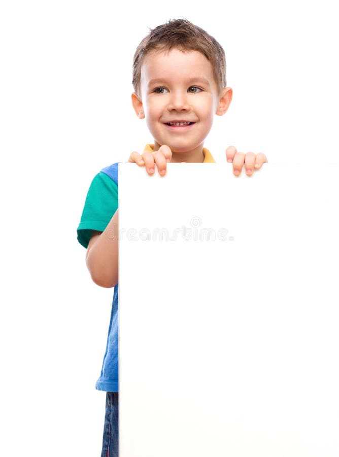 Cute Boy is Holding Blank Banner Stock Image - Image of good, hold ...
