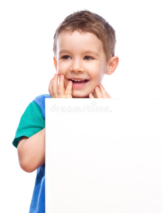 Cute Boy is Holding Blank Banner Stock Image - Image of empty, holding ...