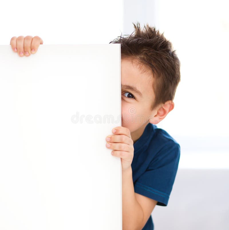 Cute Boy is Holding Blank Banner Stock Image - Image of advertising ...