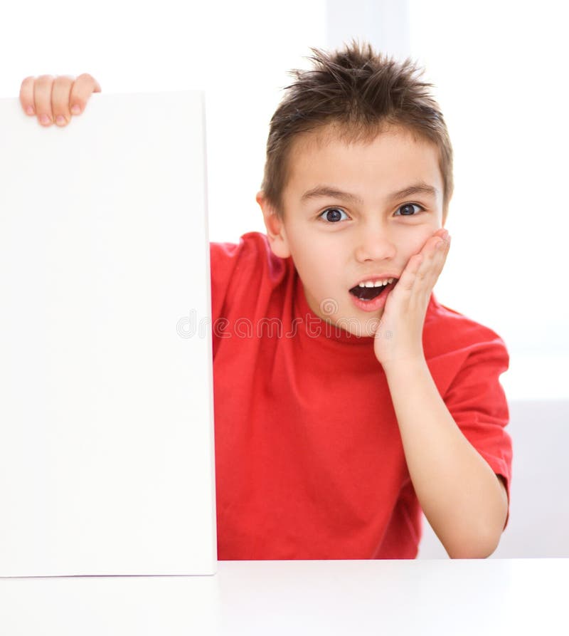 Cute Boy is Holding Blank Banner Stock Image - Image of little ...