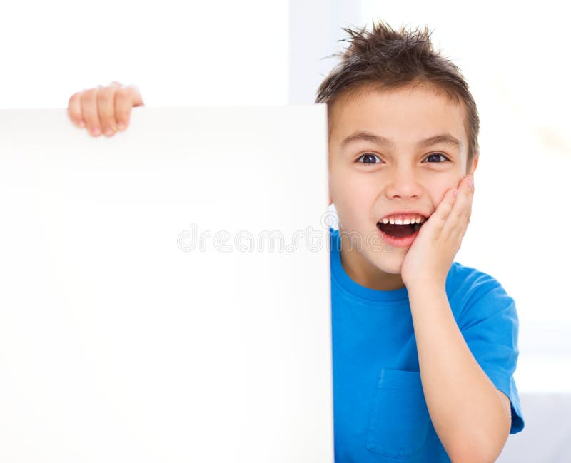 Cute Boy is Holding Blank Banner Stock Image - Image of poster ...