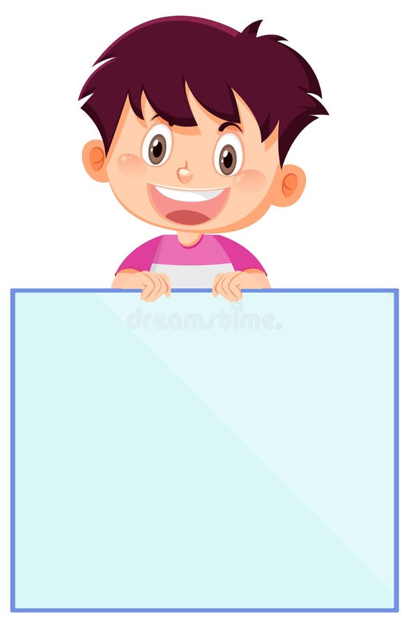 Cute Boy Holding Blank Board in Cartoon Style Stock Vector ...