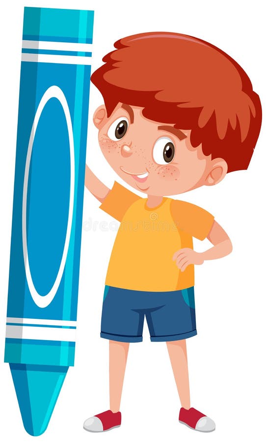 Cute Boy Holding Giant Crayon Stock Vector - Illustration of boyhood ...