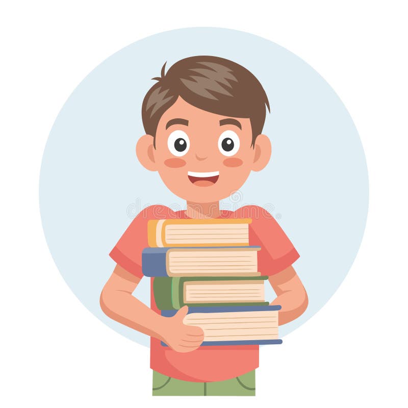 Cute Boy Holding a Stack of Books. Schoolboy with Books. Flat ...