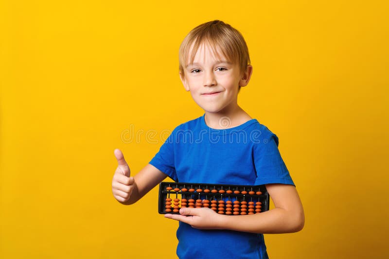 Happy Boy Studing at Mental Arithmetic School. Education and ...