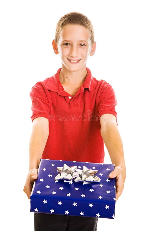 Cute Boy with Holiday Gift stock image. Image of isolated - 7159877