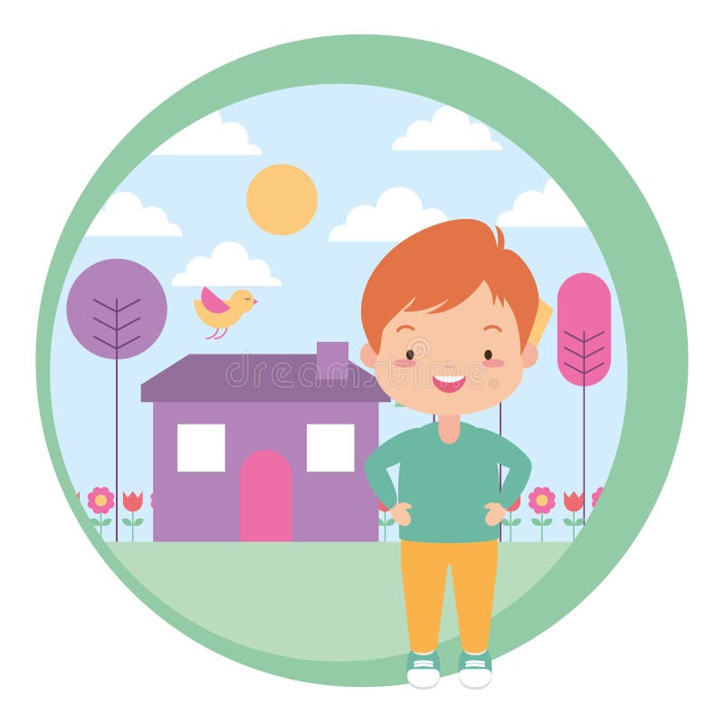 Cute boy house stock vector. Illustration of landscape - 144926468