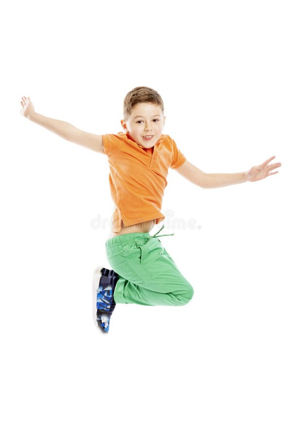 Cute Boy in a Jump, Full Height. Isolated on White Background Stock ...