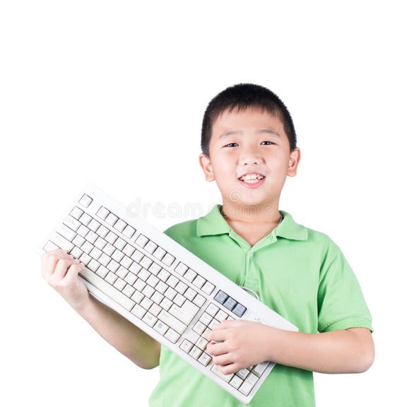 Cute Boy with Keyboard Isolated on White Background Editorial Image ...