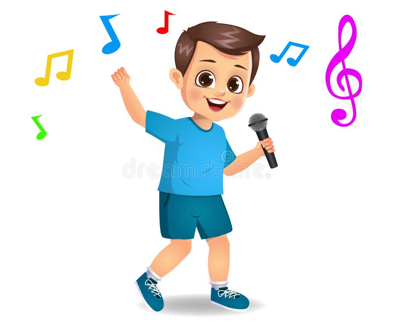 Cute Boy Kid Singing Song Vector Stock Illustration - Illustration of ...