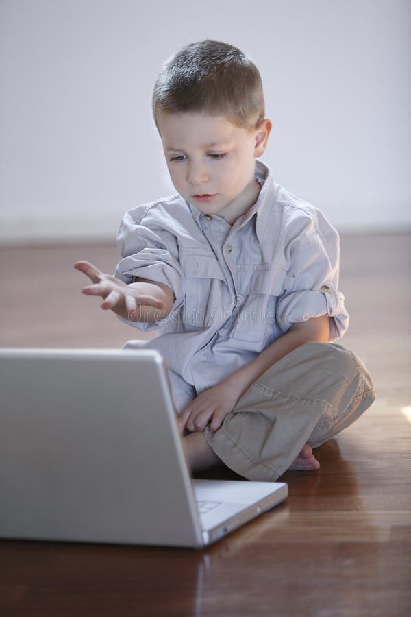 Blond Blue Eyes Boy Child Using Tablet Computer Stock Image - Image of ...