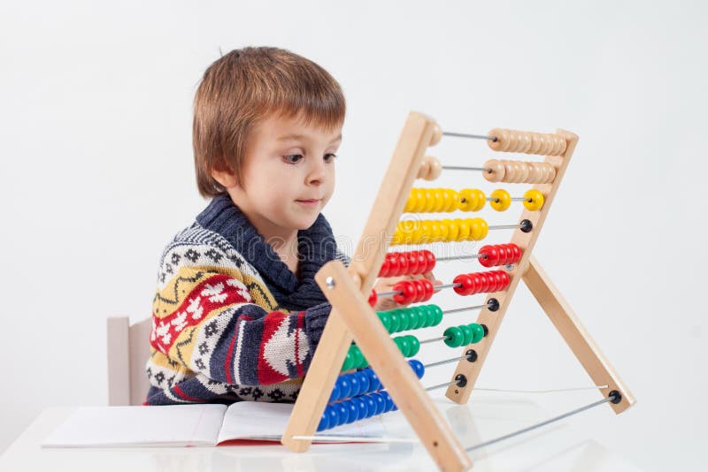 Cute Boy, Learning To Count and Math Stock Photo - Image of happy ...