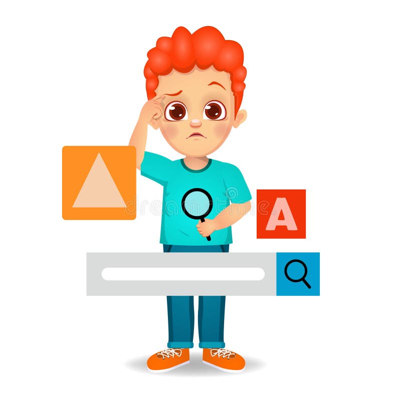 Cute Boy Looking Online with Help of Search Bar Vector Stock Vector ...