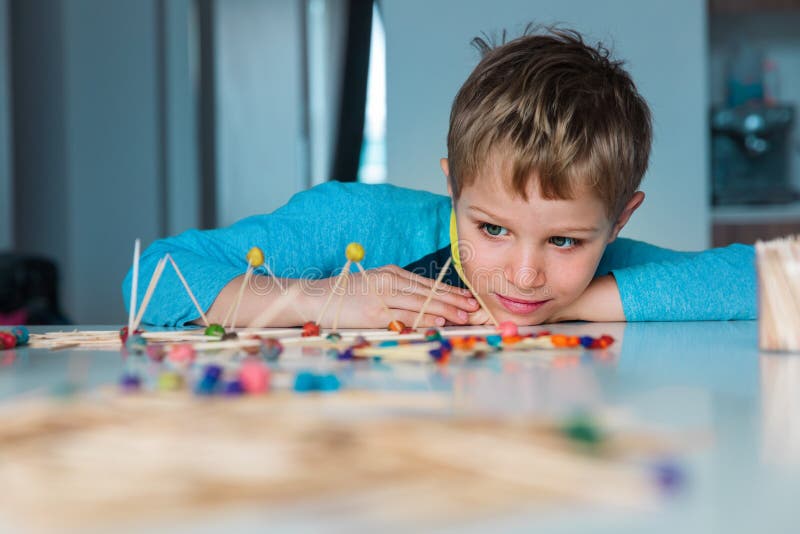 Cute Boy Making Geometric Shapes With Sticks, Engineering And STEM ...