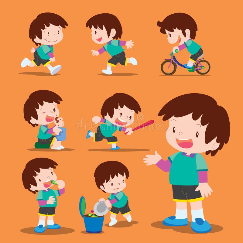 Cute boy many actions stock vector. Illustration of smart - 64608815
