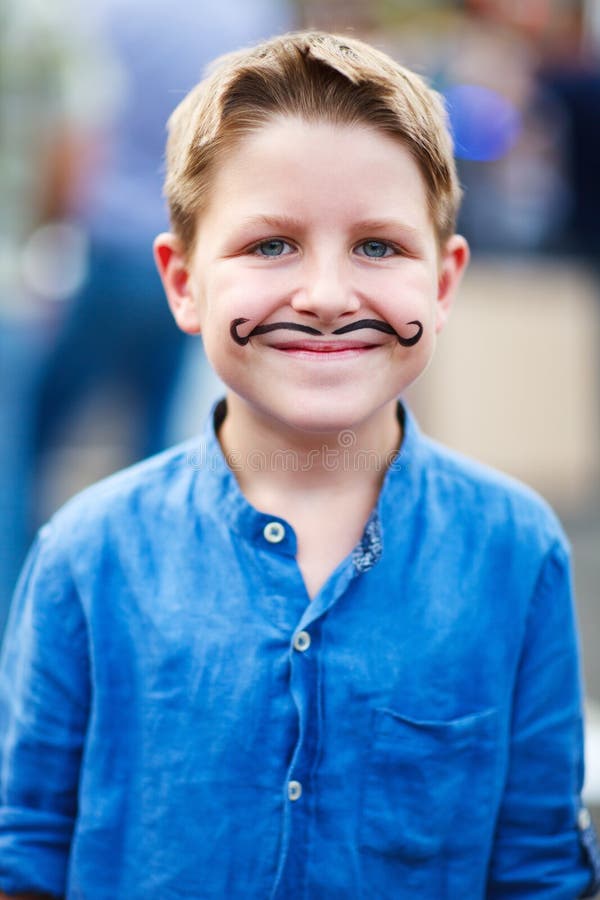 Cute Boy with Painted Mustache Stock Photo - Image of cheerful, party ...