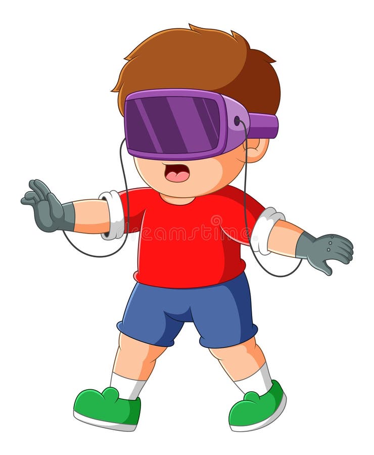 The Cute Boy is Playing Action Games by Virtual Reality and Moving His ...