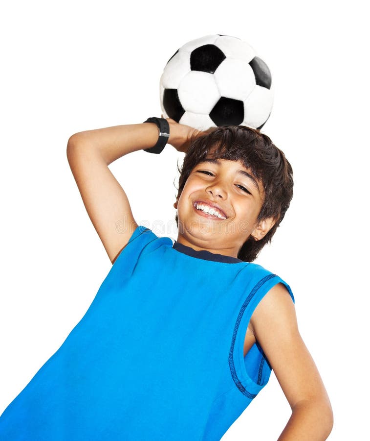 Cute boy playing football stock image. Image of close - 25302257