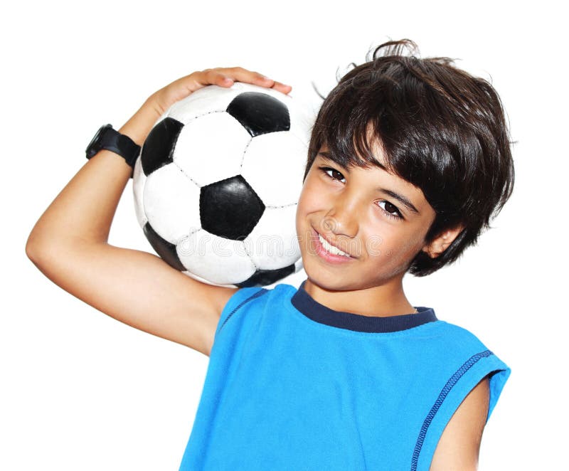 Cute boy playing football stock photo. Image of isolated - 25497582