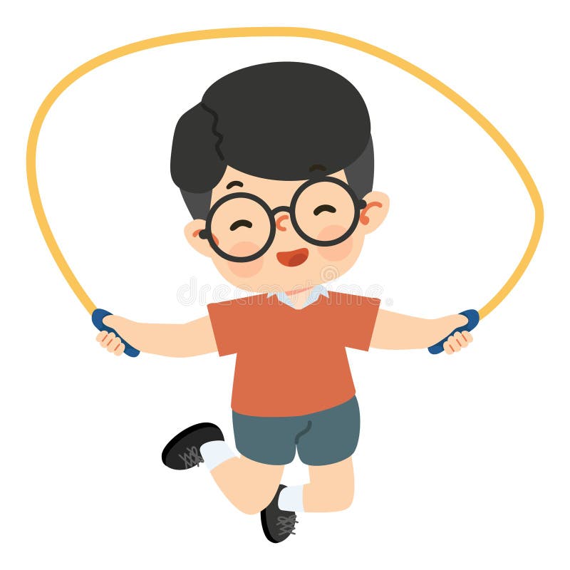 Cute Boy Playing with Rope stock illustration. Illustration of exercise ...