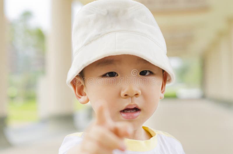 Cute Boy Pointing Finger Hand Forward Stock Photo - Image of infant ...