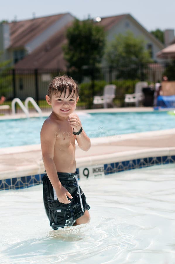 Little Cute Boy in Swimming Pool Stock Image - Image of little, cute ...