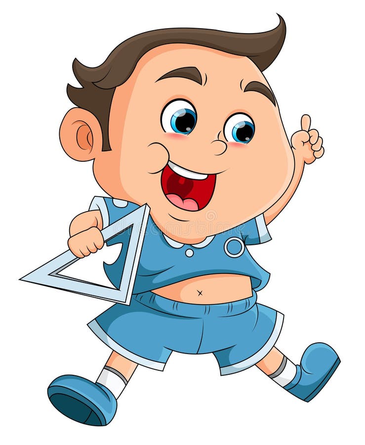 The Cute Boy is Raising Up the Hand and Holding the Ruler Stock Vector ...