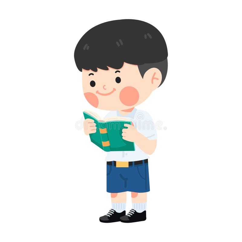 Cute Boy Reading a Big Book Stock Vector - Illustration of elementary ...