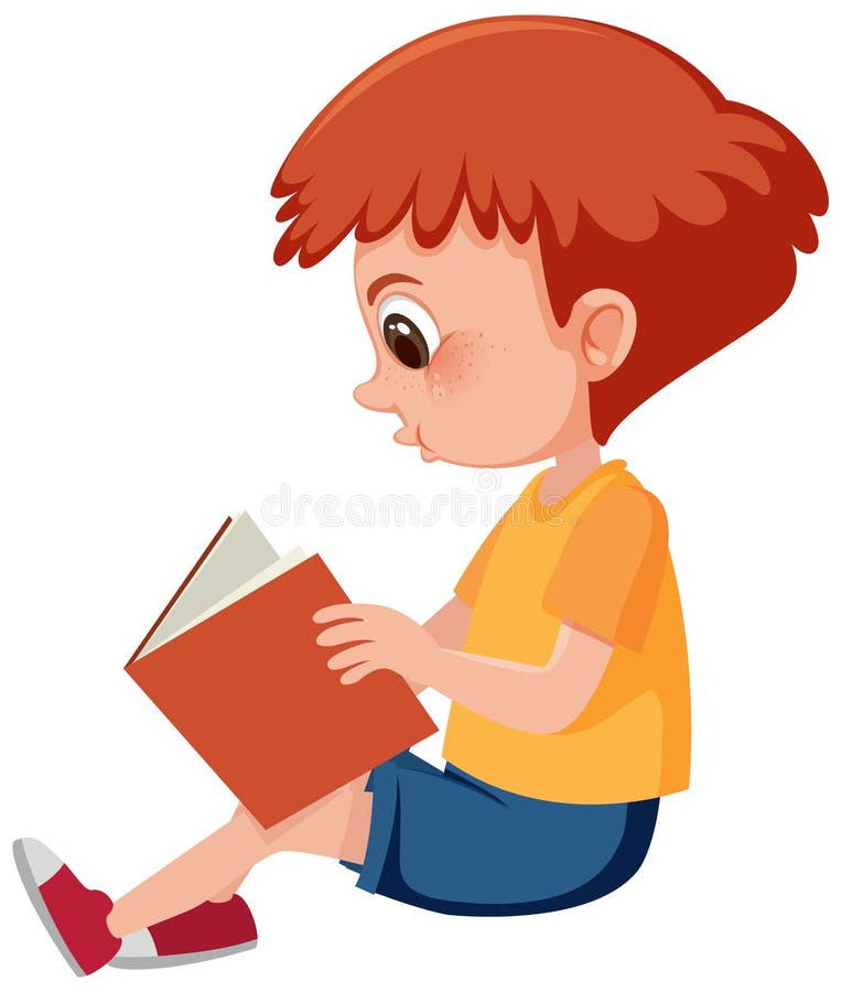 Cute Boy Reading Book Alone Stock Vector - Illustration of jolly, child ...