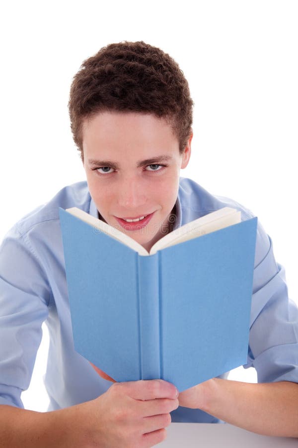 Cute Boy Reading a Book on His Desk Stock Image - Image of knowledge ...