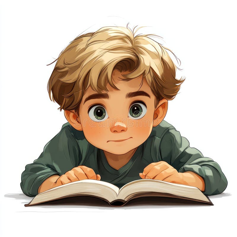 Cute Boy Reading Book Under a Tree Illustration Stock Illustration ...