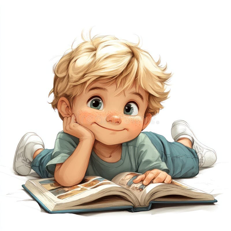 Cute Boy Reading Book Illustration Stock Illustration - Illustration of ...