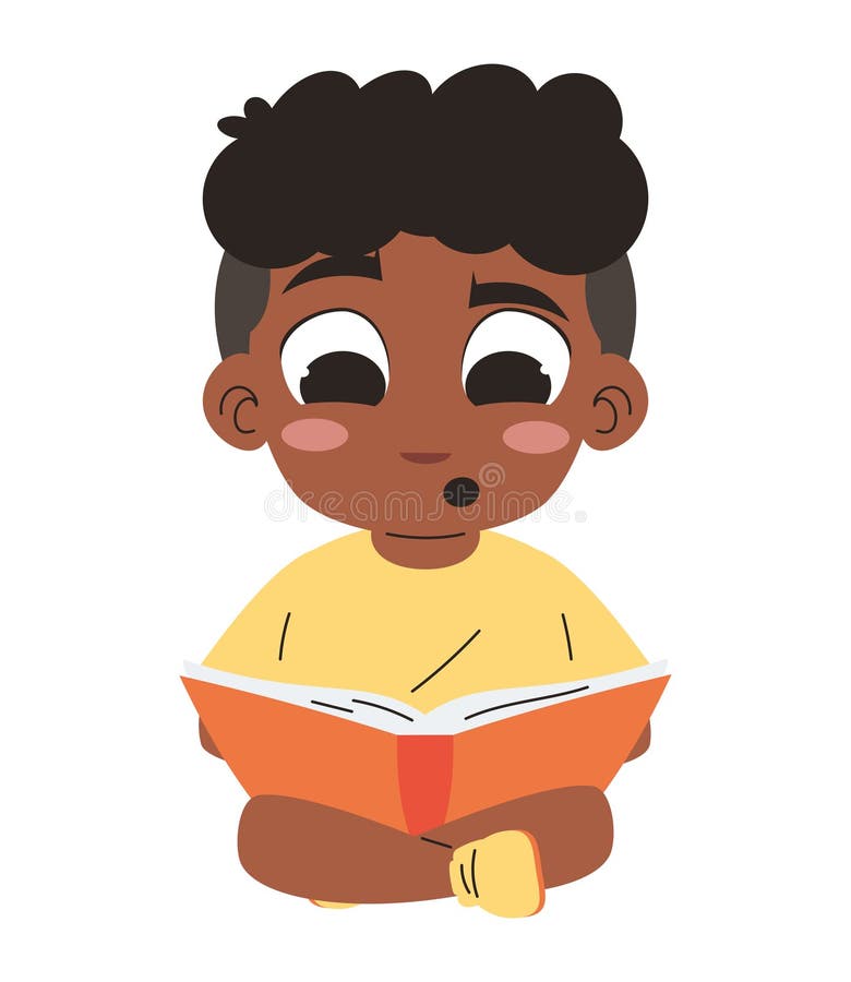 Cute boy reading a book stock vector. Illustration of reading - 339730928
