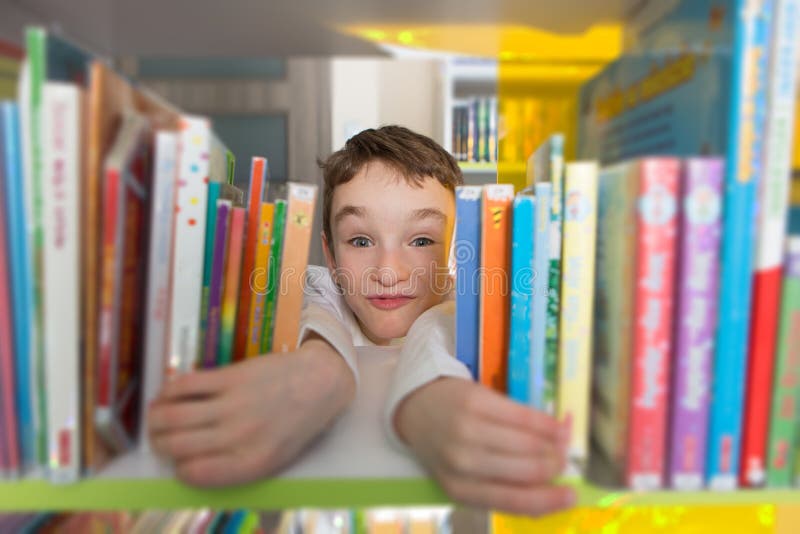 Cute Boy Reading Book in Library Stock Image - Image of learning ...