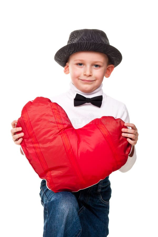 Cute boy with red heart stock photo. Image of happy, childhood - 19124092