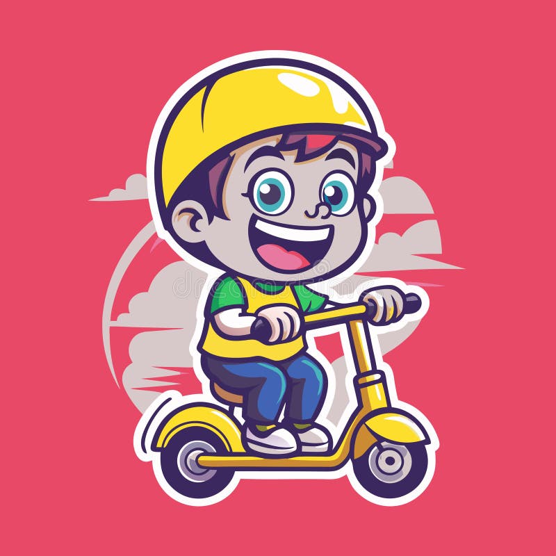 Cute Boy Riding a Red Scooter with a Happy Expression Stock Image ...