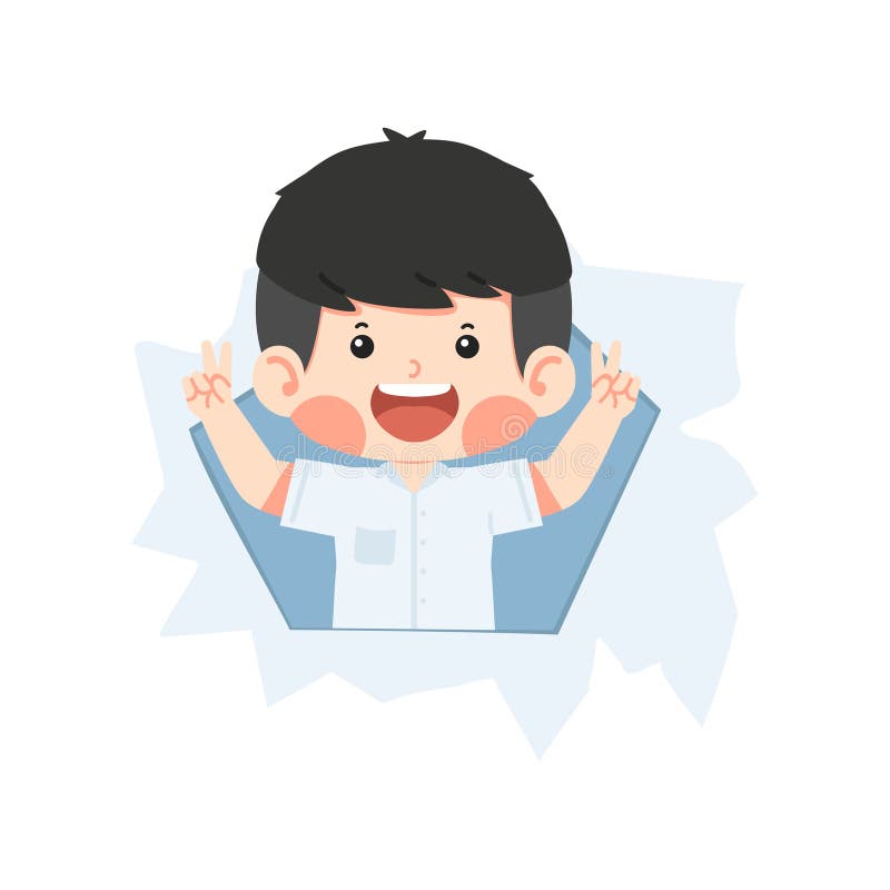 Cute Boy in Ripped Paper Hole Stock Vector - Illustration of festive ...