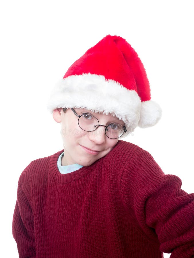 Cute Boy in Santa Hat stock photo. Image of holiday, present - 26133632