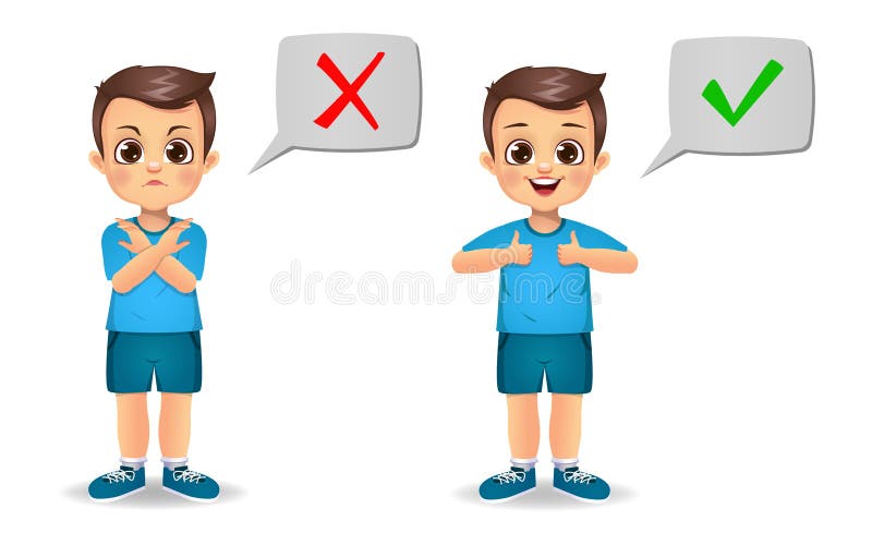Cute Boy Saying Yes and No with Sign Stock Illustration - Illustration ...