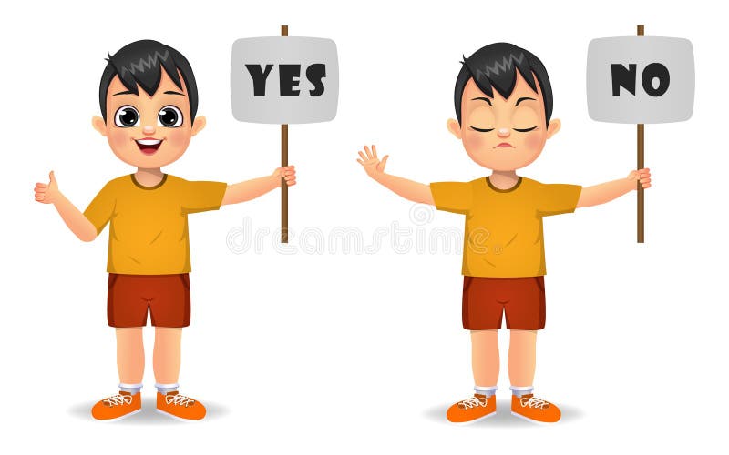 Cute Boy Saying Yes and No with Sign Stock Illustration - Illustration ...
